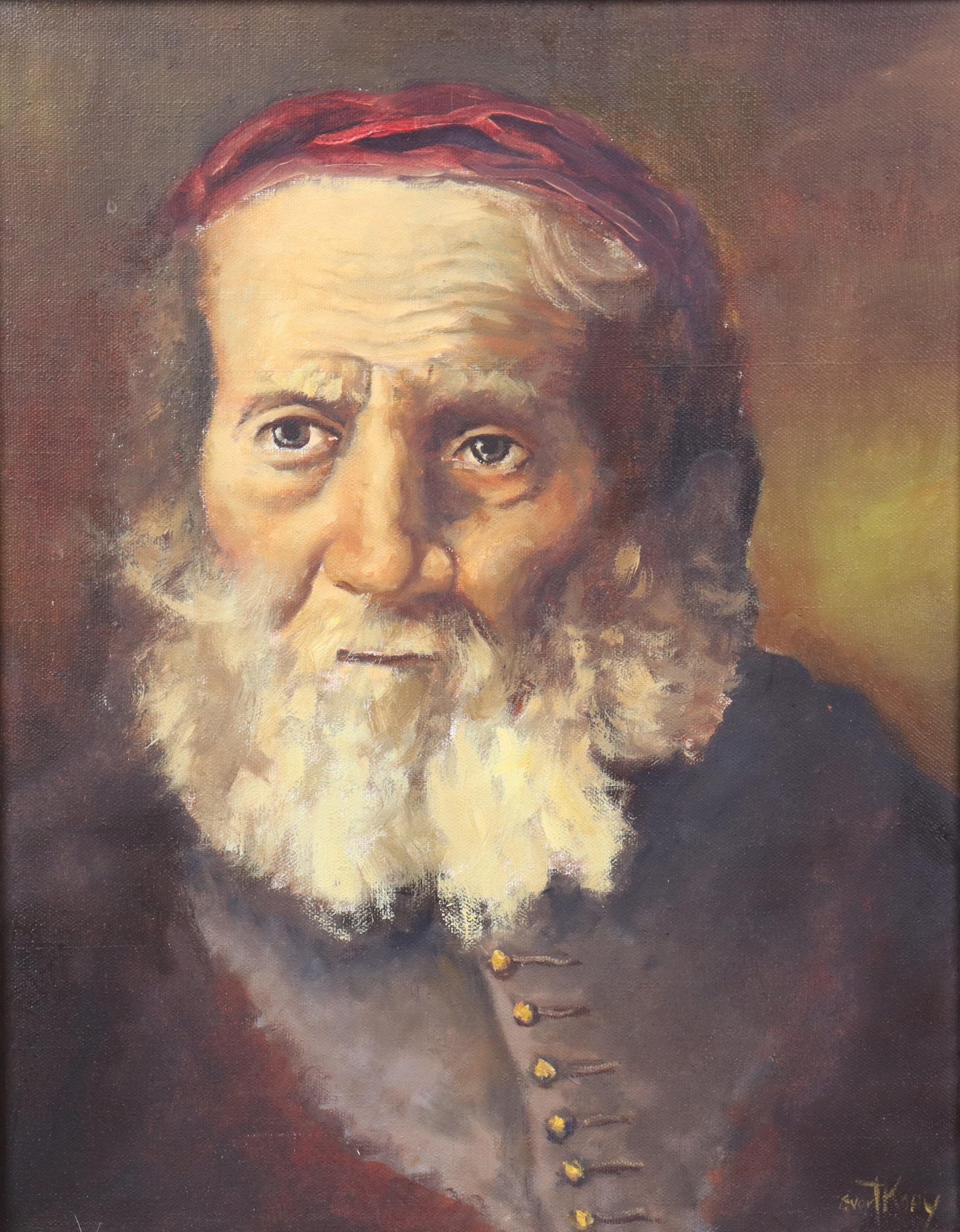 Tavla, olja på duk, porträtt av gammal… | Auktion.se