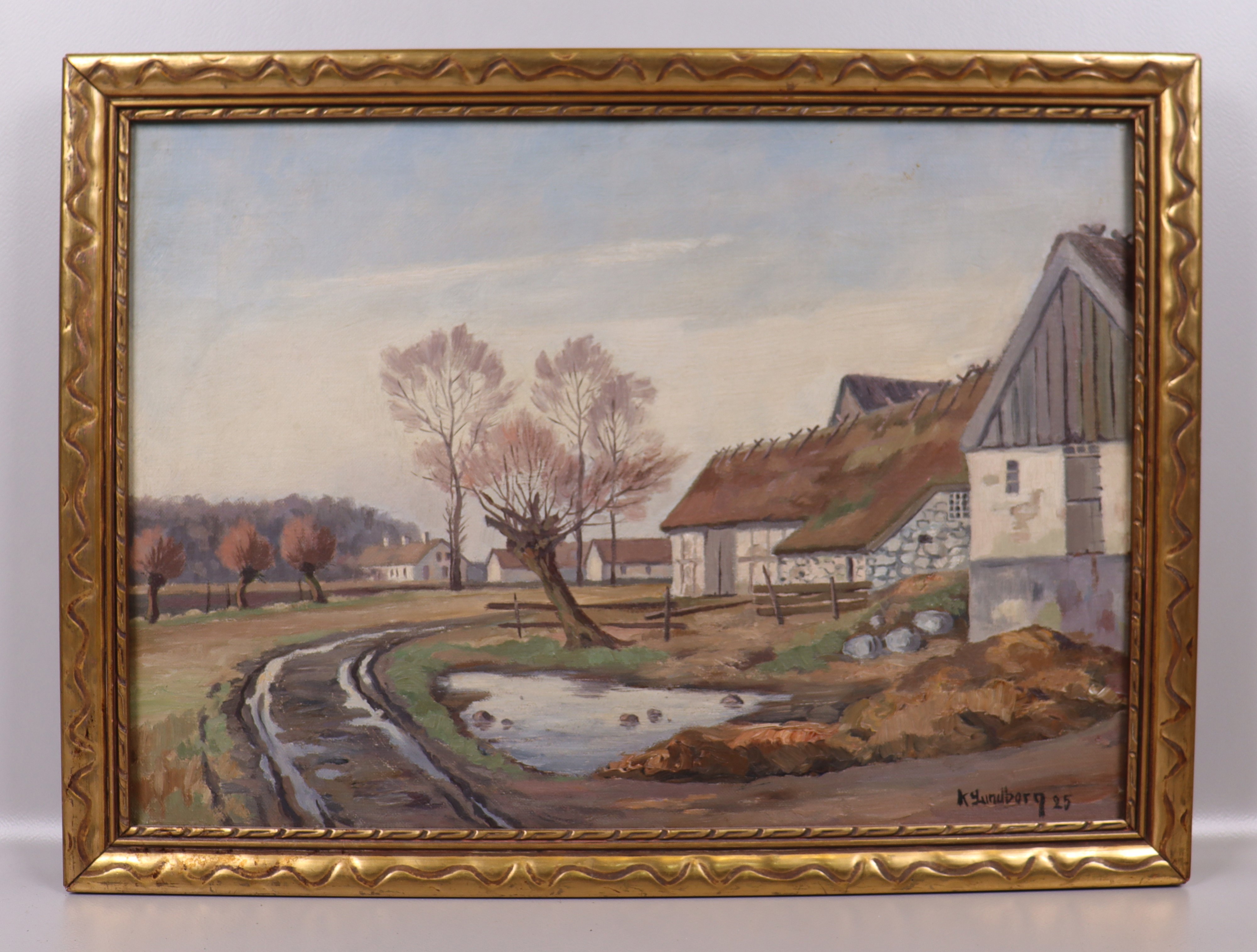 Karl Lundborg, olja på duk, gårdsmotiv | Auktion.se