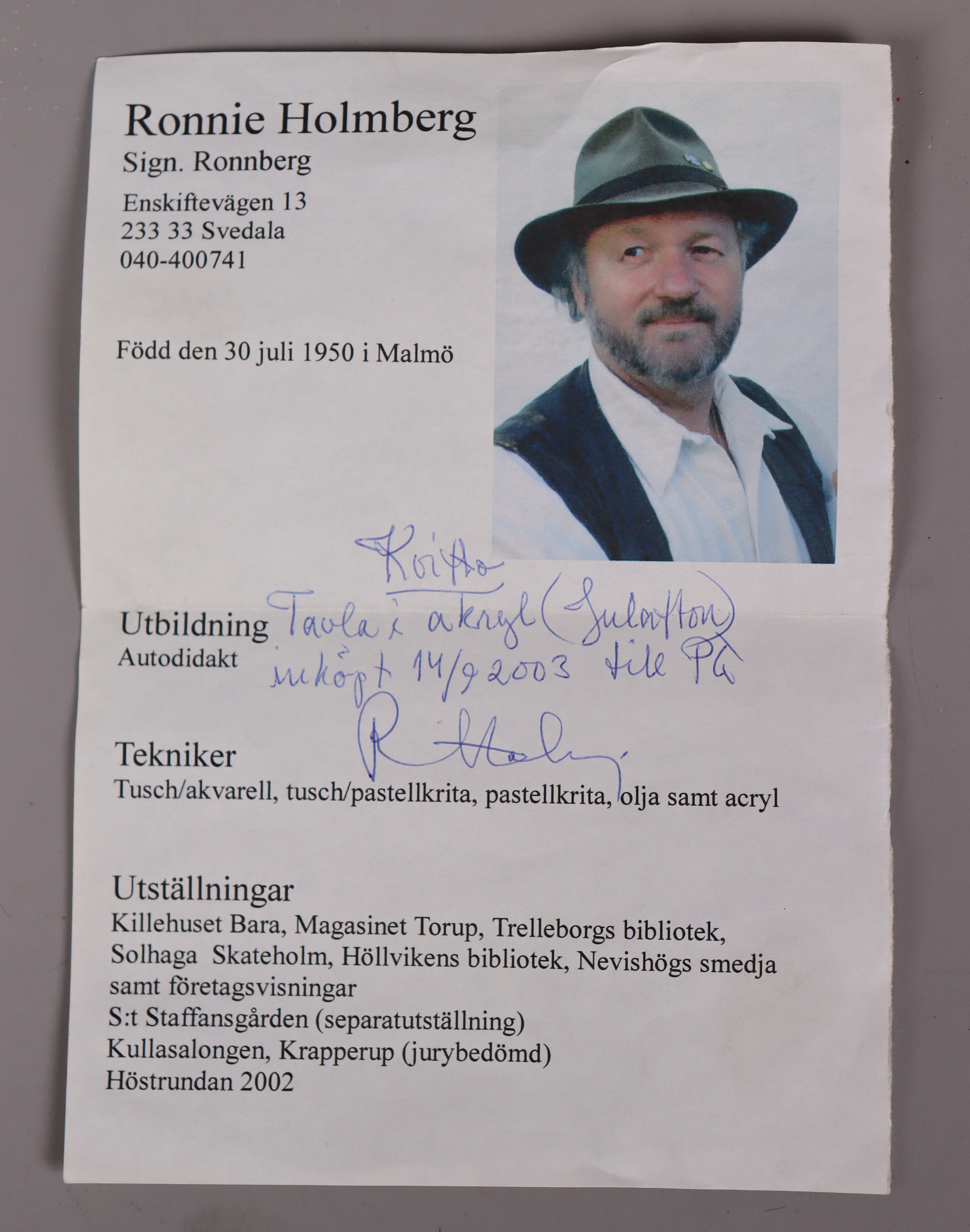 Ronnie Holmberg, blandteknik på duk, "J… | Auktion.se